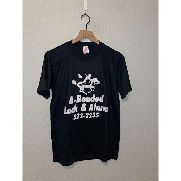 Jerzees | Shirts | Vintage Company Shirt Abonded Lock Alarm Bond Black ...